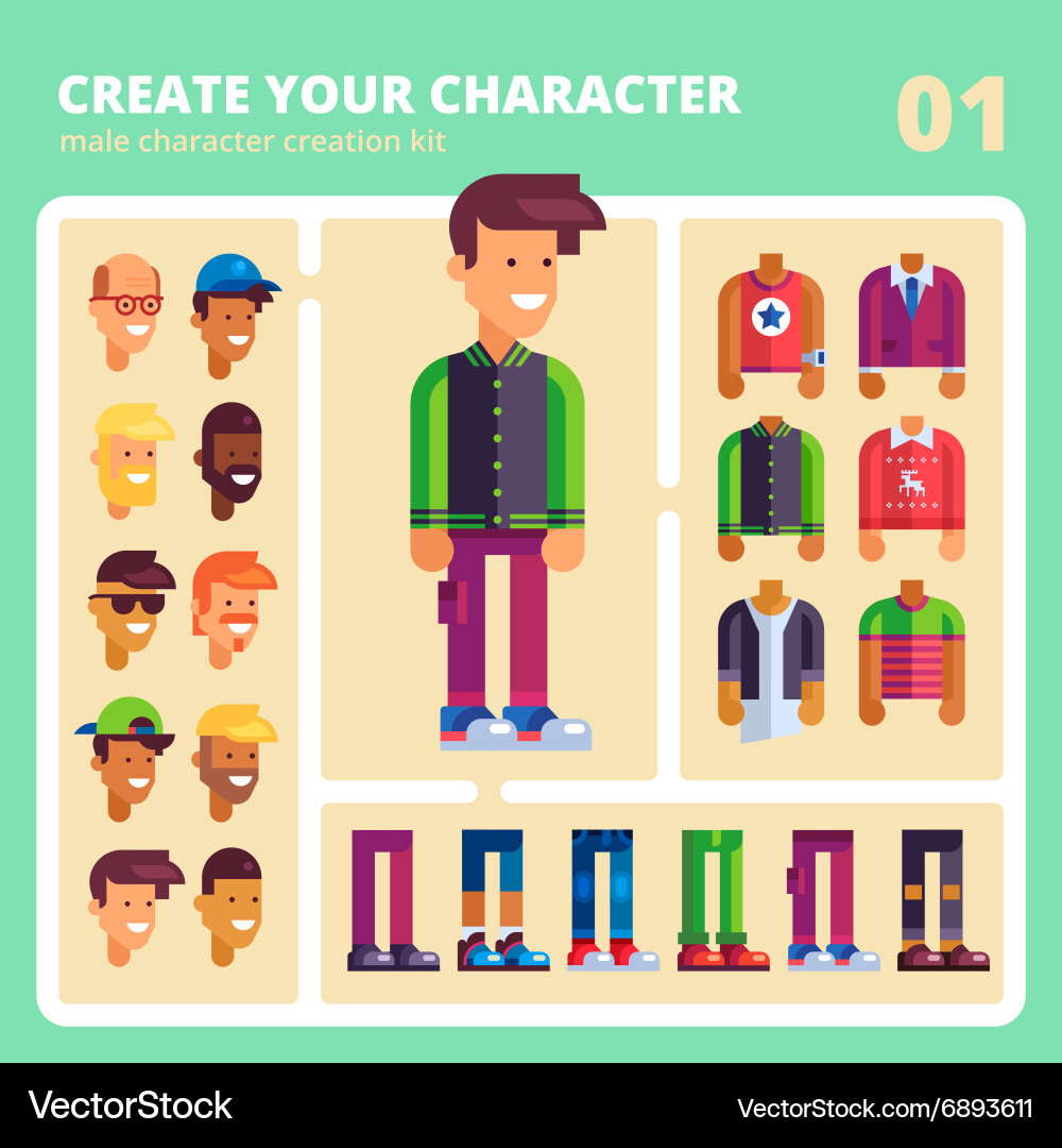 Male character kit in flat design Royalty Free Vector Image