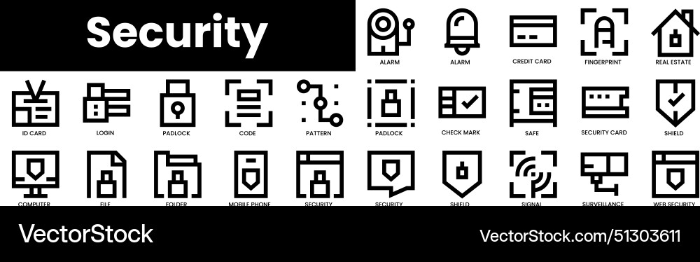 Set of outline security icons minimalist thin Vector Image