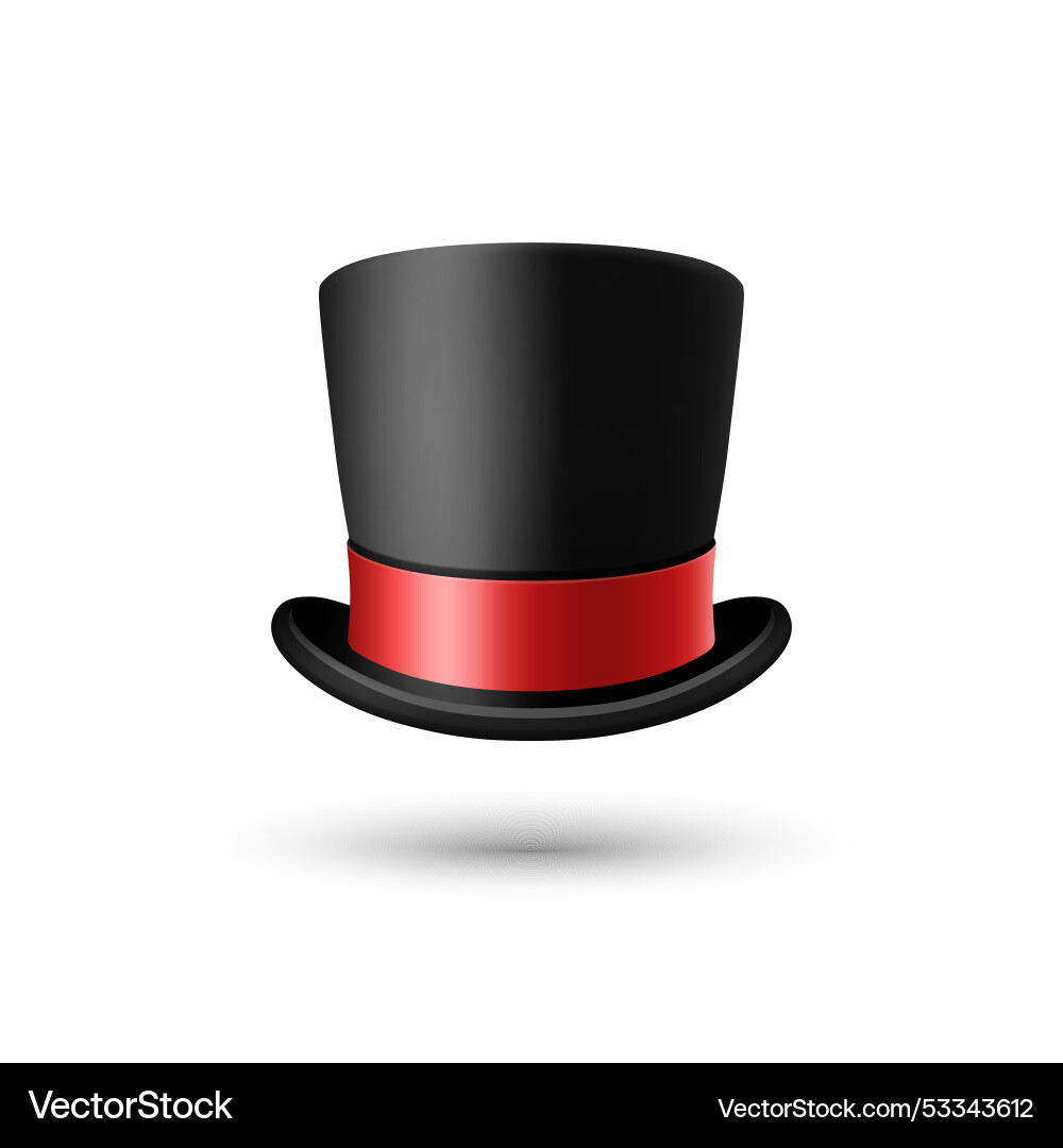 3d realistic black top hat with red ribbon Vector Image