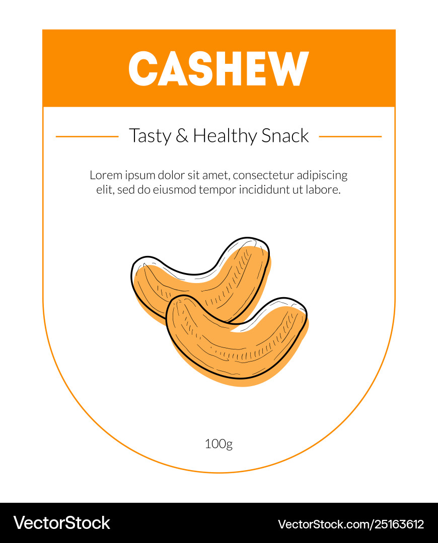 Cashew organic nut packaging design label tasty Vector Image