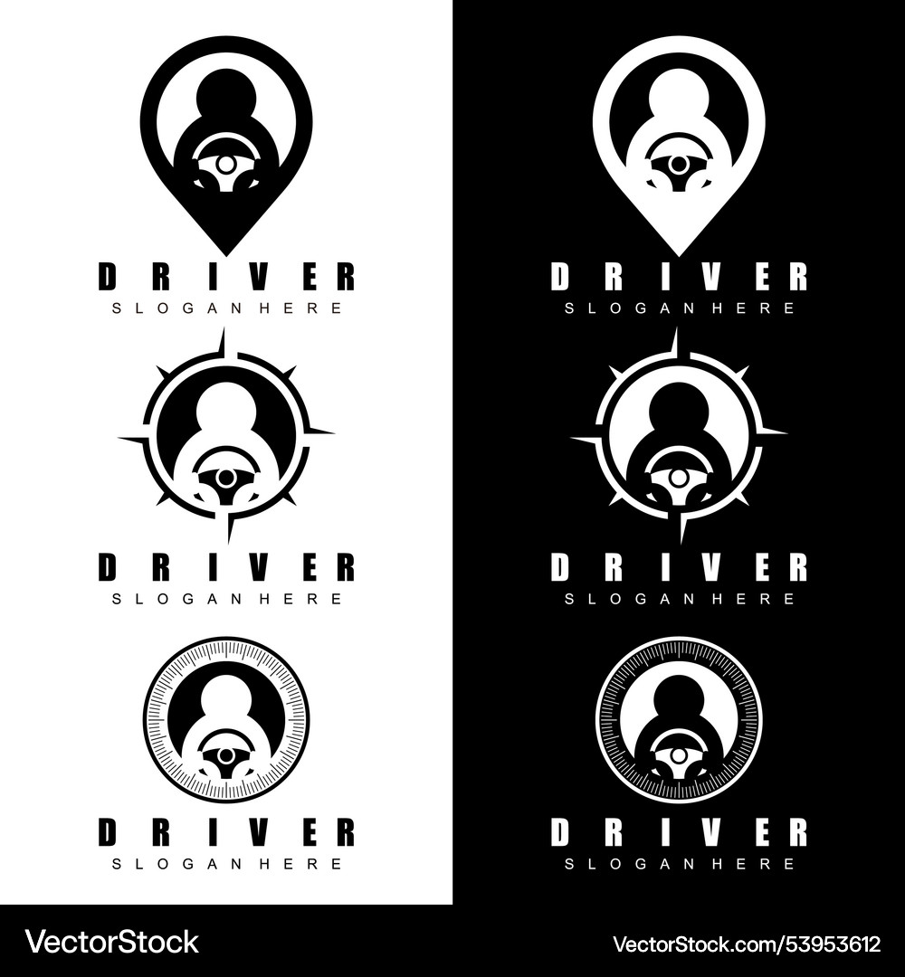 Driver logo icon black and white Royalty Free Vector Image