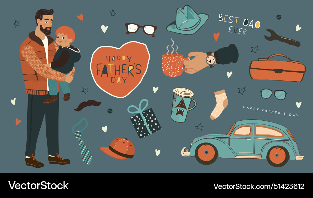 Happy fathers day set Royalty Free Vector Image