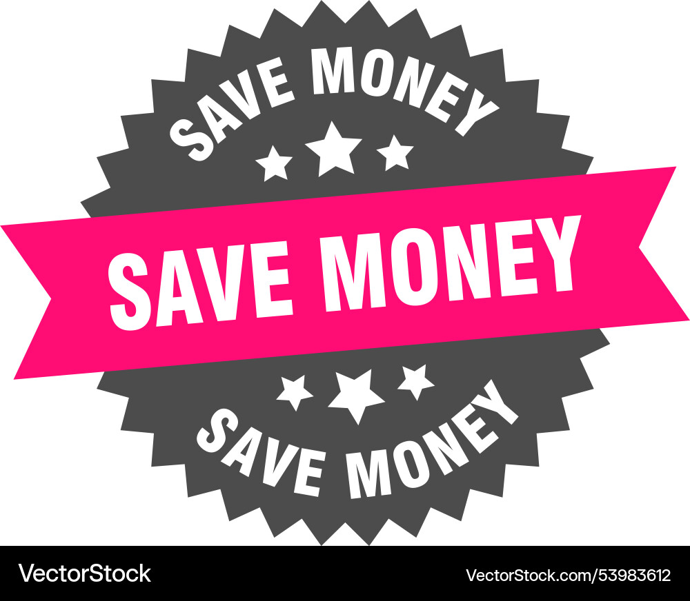Save money round pink label isolated Royalty Free Vector