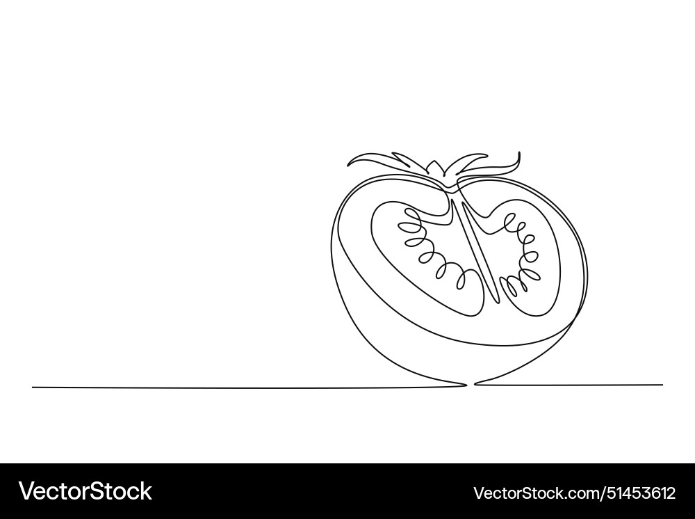 Single one line drawing half sliced healthy Vector Image