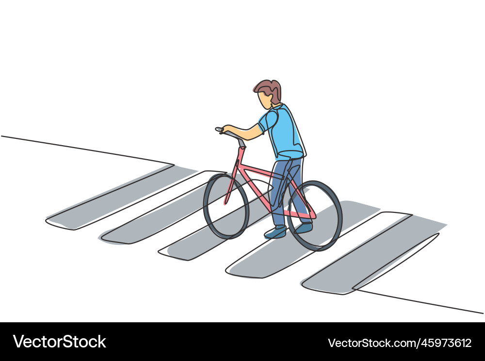 Single one line drawing of a young man riding Vector Image