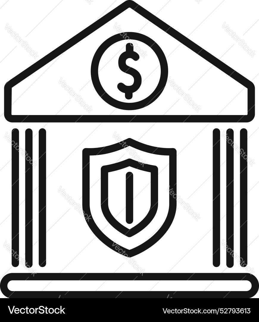 Bank building facade secured with shield icon Vector Image