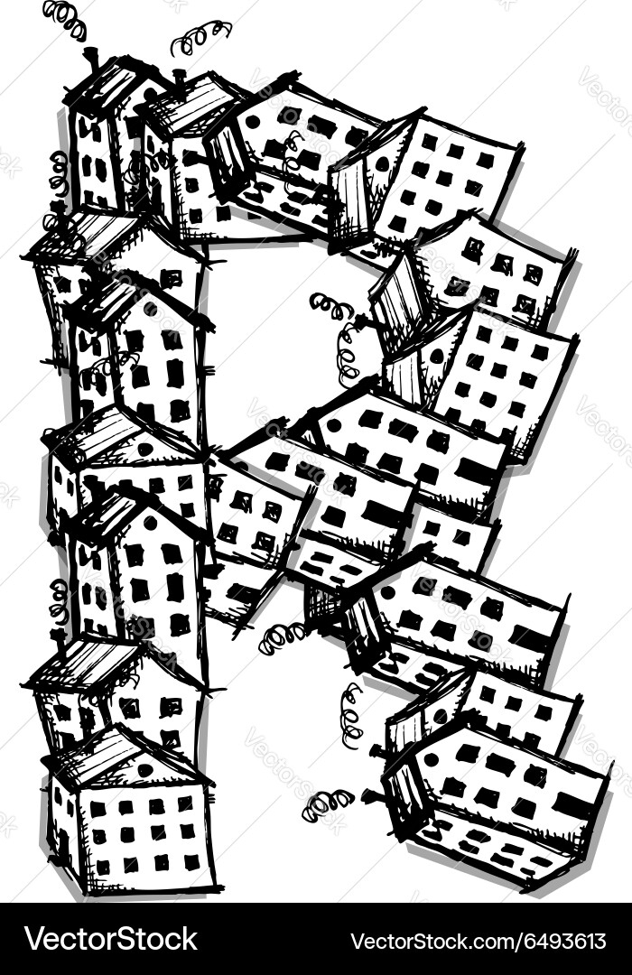 Letter r made from houses alphabet design Vector Image