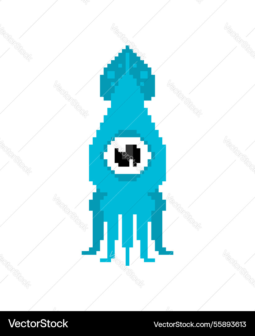 Squid Pixel Art 8 Bit Cephaopod Meerestier Vektorbild