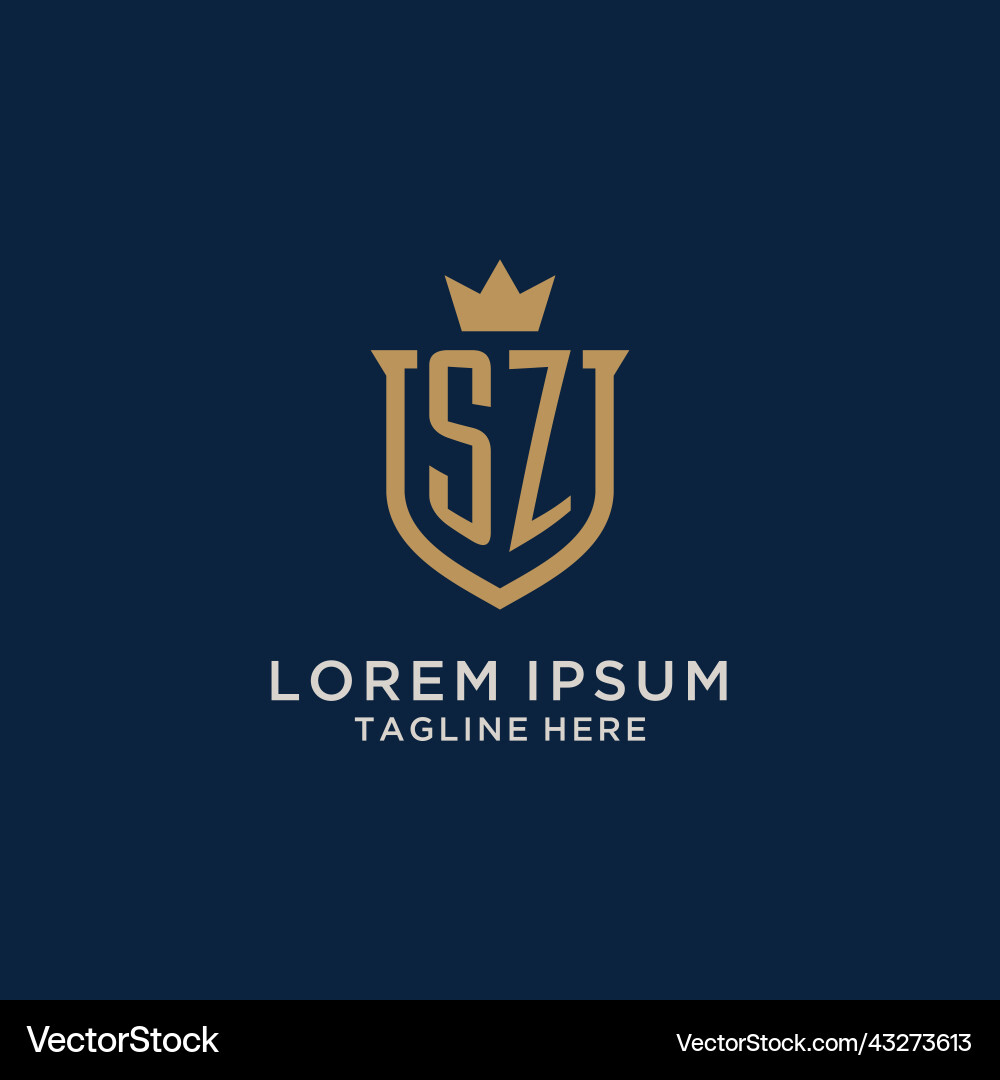 Sz initial shield crown logo Royalty Free Vector Image