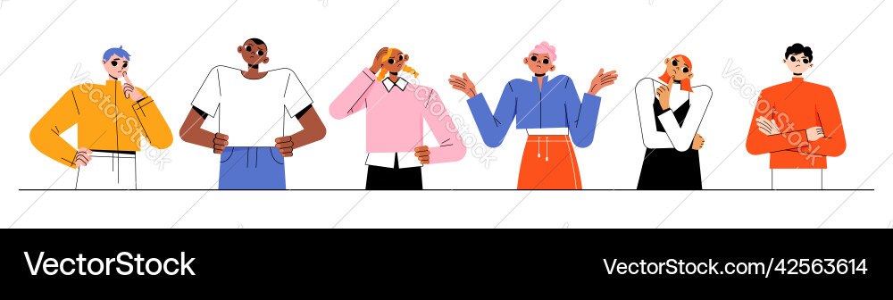Diverse confused people doubt think Royalty Free Vector