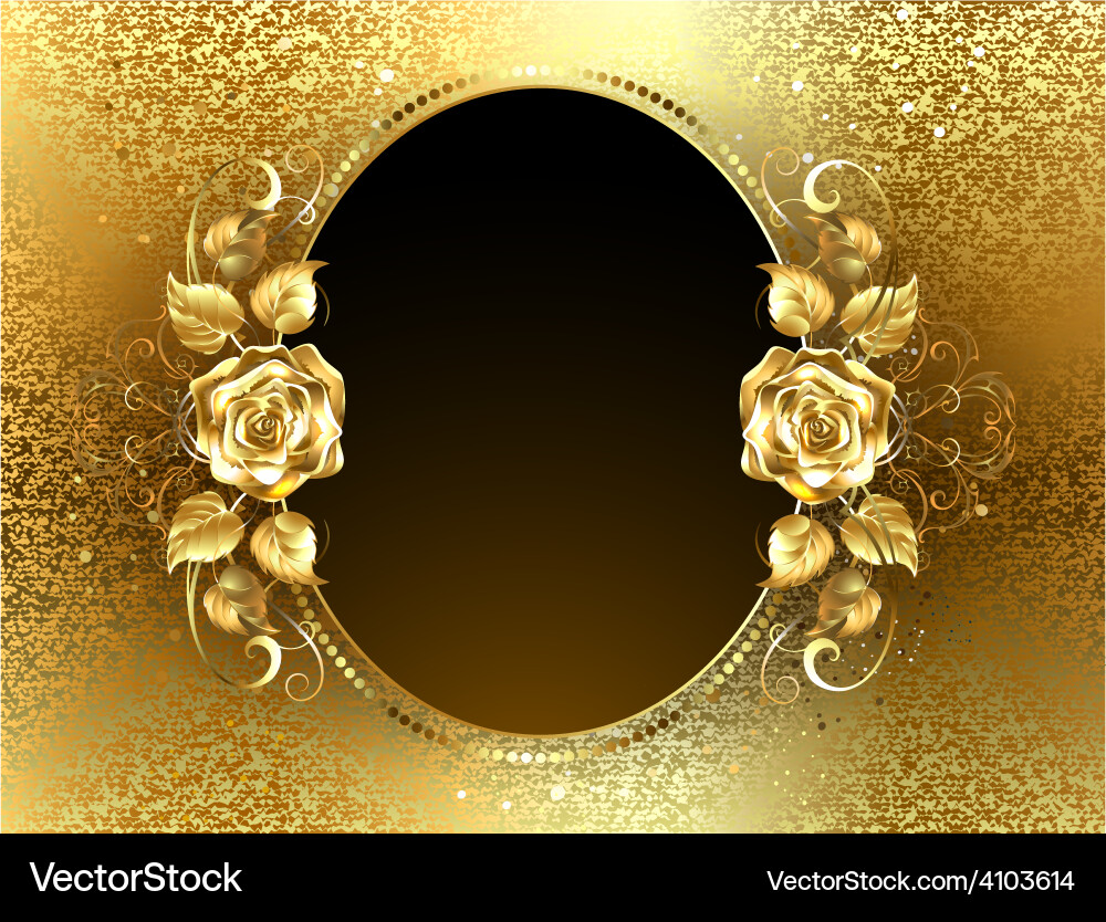 Oval banner with golden roses Royalty Free Vector Image