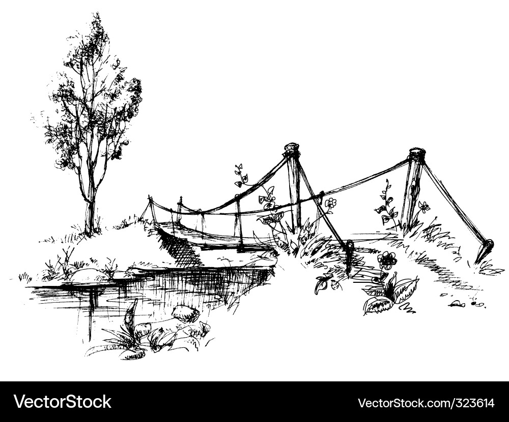 Suspended Bridge Sketch Royalty Free Vector Image