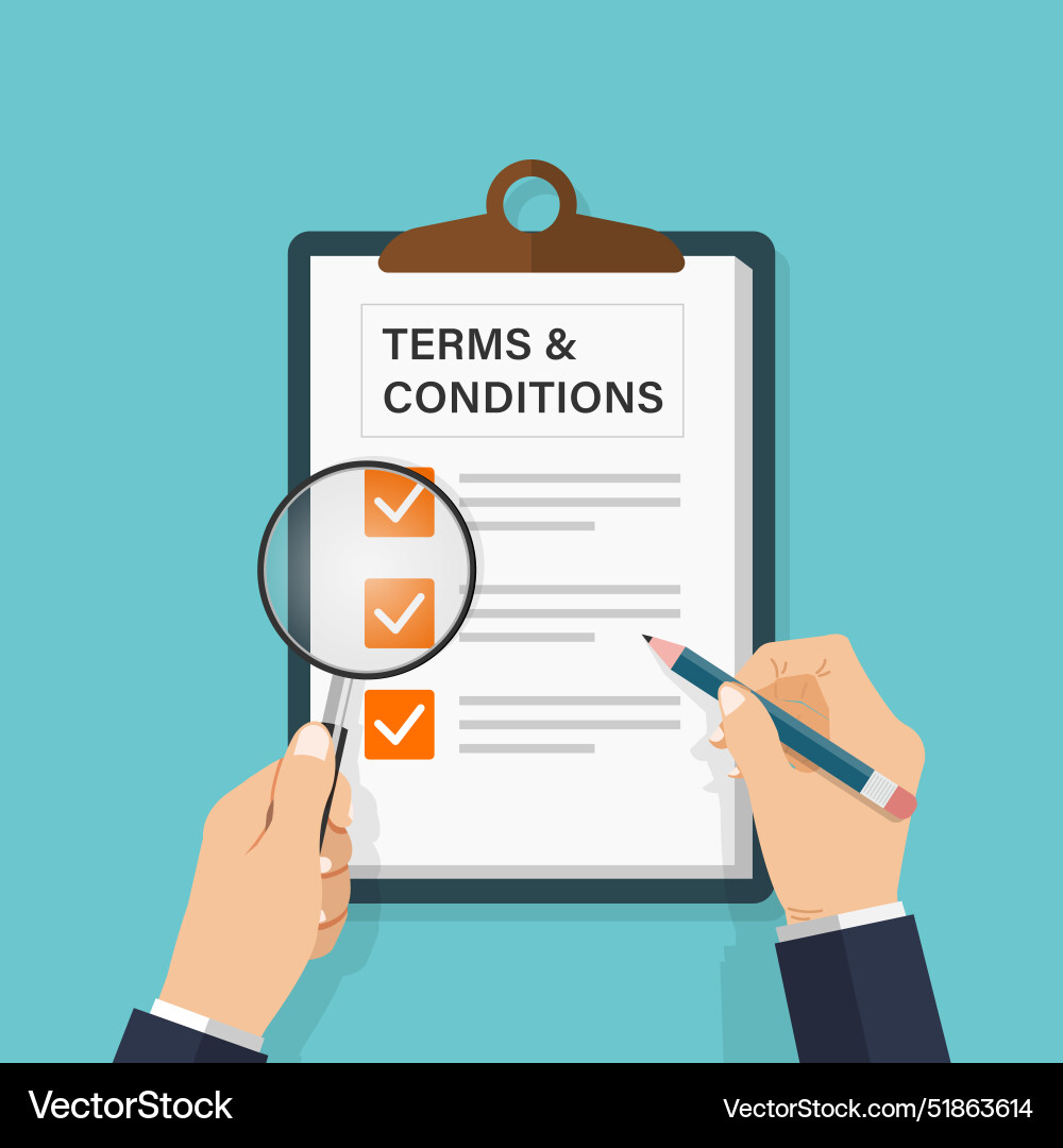 Terms and conditions document with businessman Vector Image