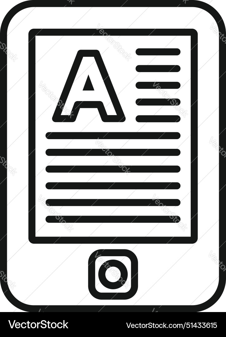 Black and white line art of an ereader device Vector Image