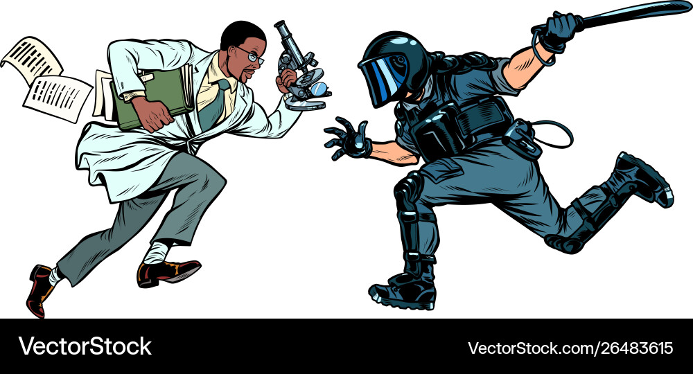 Riot Police Against Science Royalty Free Vector Image