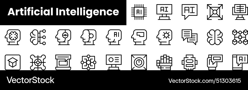 Set of outline artificial intelligence icons Vector Image