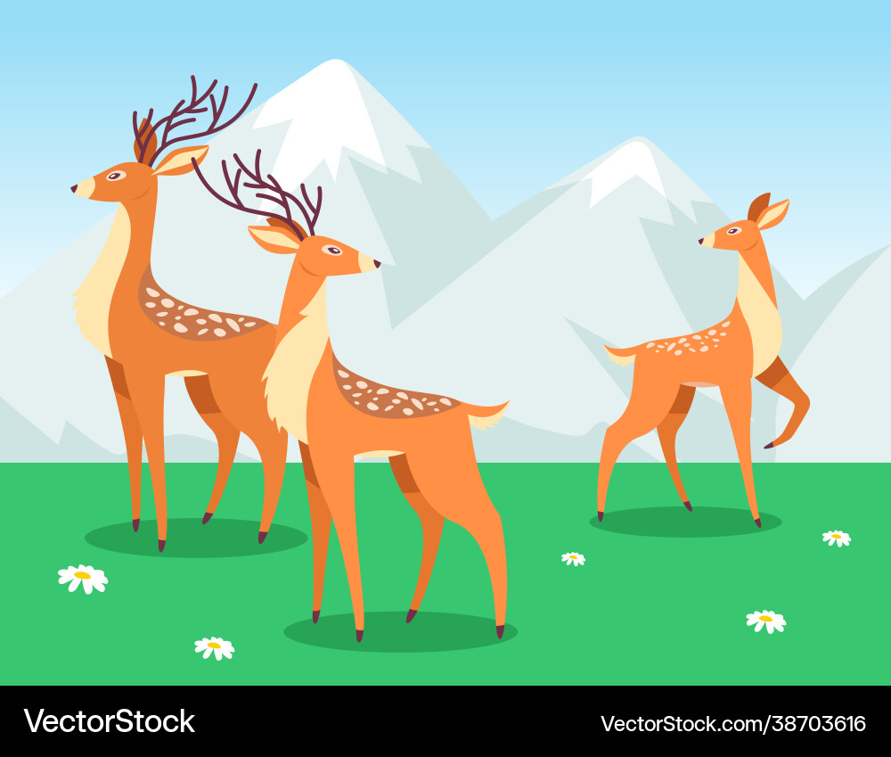 Deer grazing in cartoon style Royalty Free Vector Image