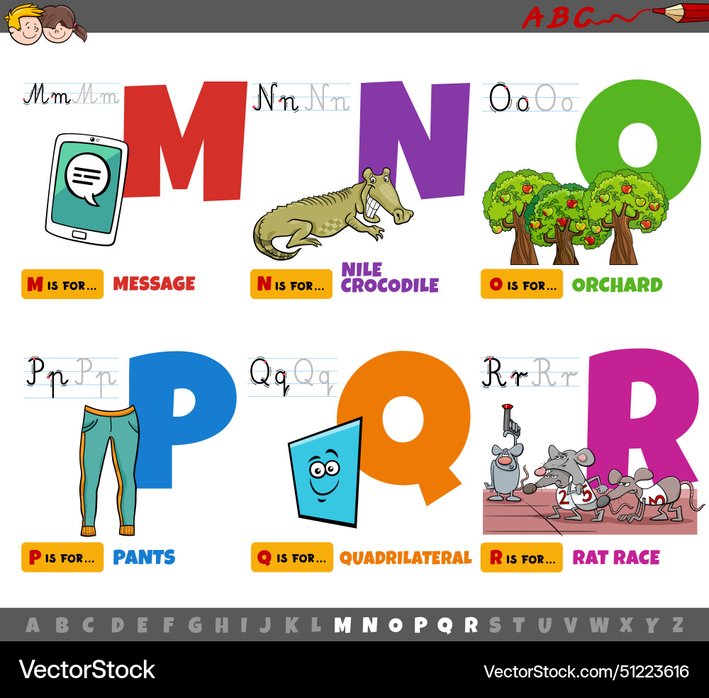 Educational cartoon alphabet letters for children Vector Image