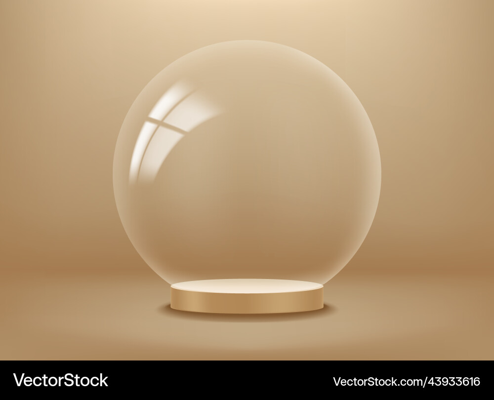 Empty showcase with transparent glass sphere 3d Vector Image