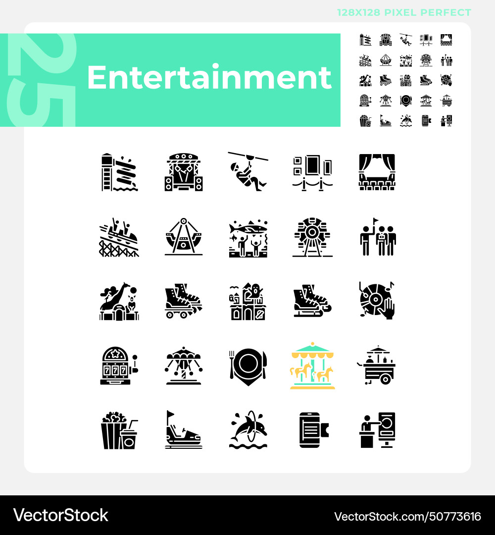 Entertainment activities pixel perfect black Vector Image