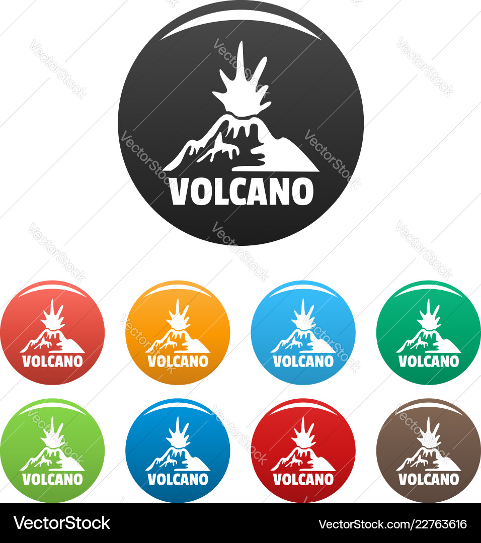 Erupting volcano icons set color Royalty Free Vector Image