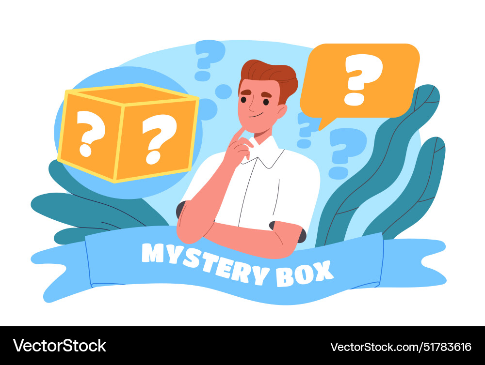 Man with mystery box young stands next Royalty Free Vector