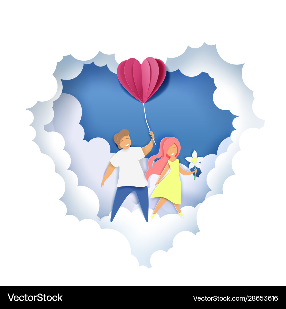 Romantic couple in paper art Royalty Free Vector Image