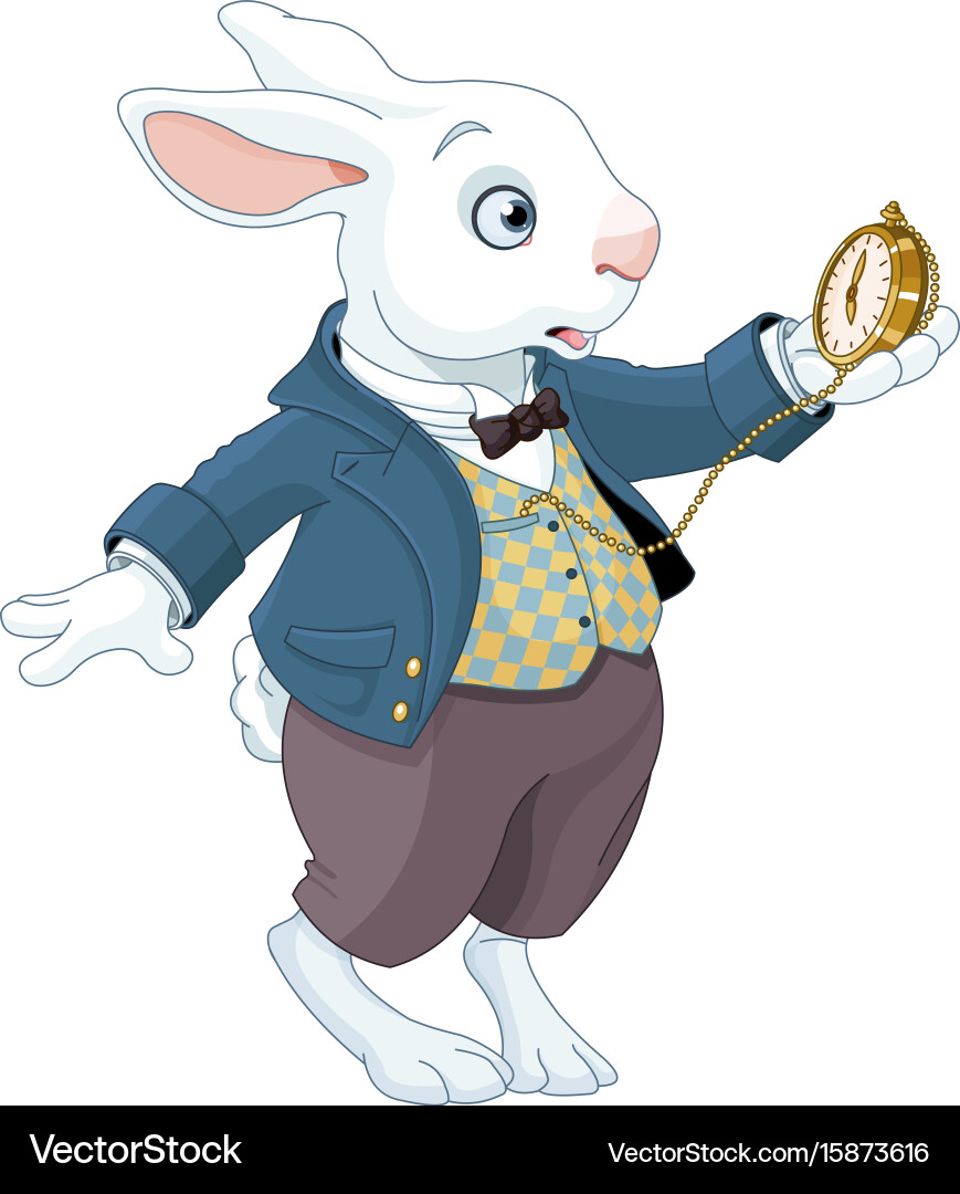 White rabbit holds watch Royalty Free Vector Image