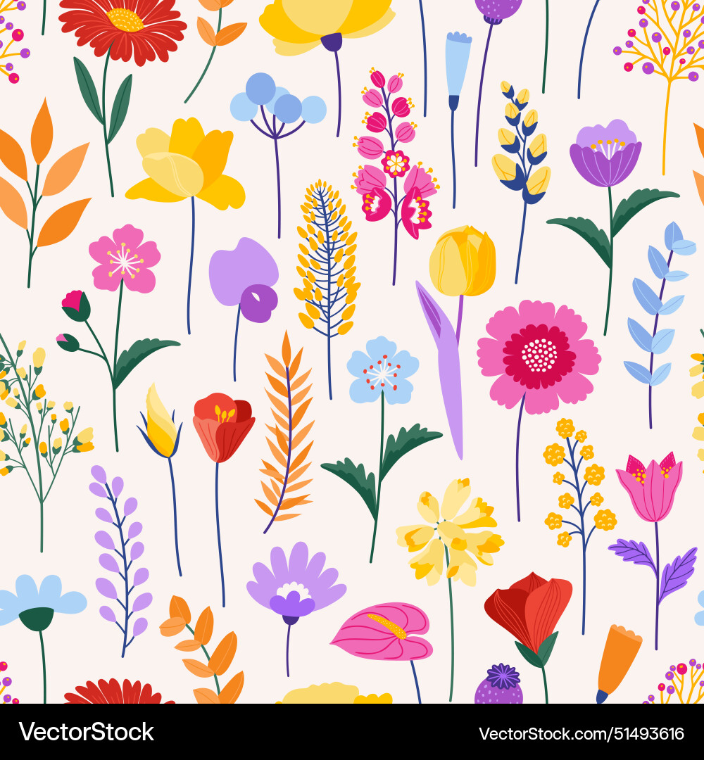 Wildflowers seamless pattern bright meadow herbs Vector Image