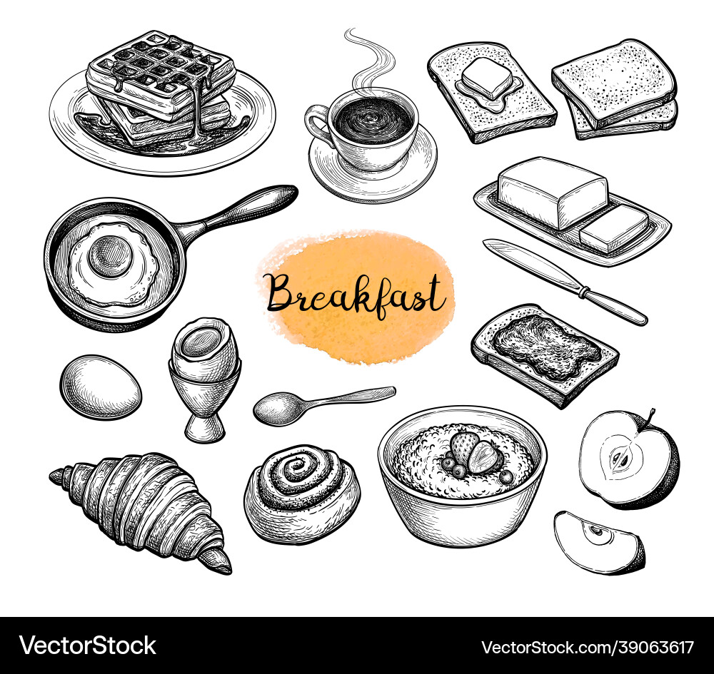 Breakfast meal big set Royalty Free Vector Image