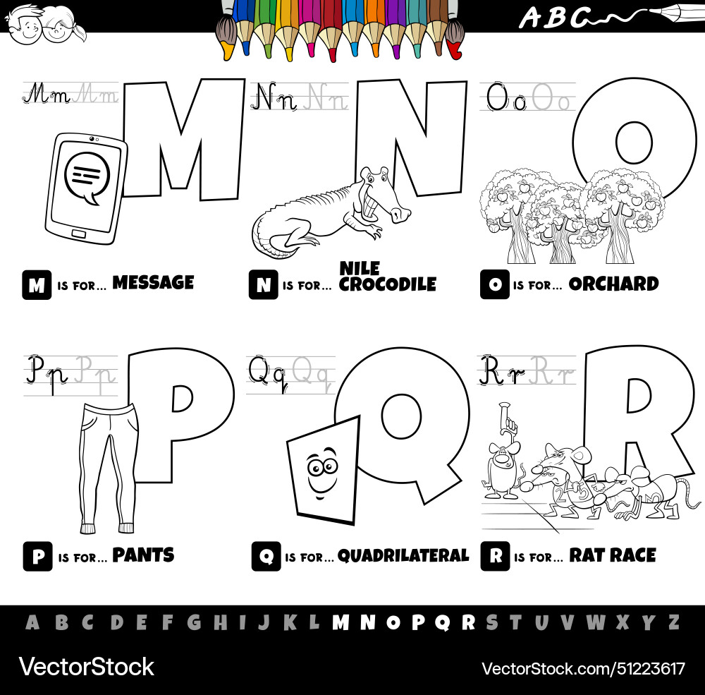 Educational alphabet letters cartoon set from m Vector Image