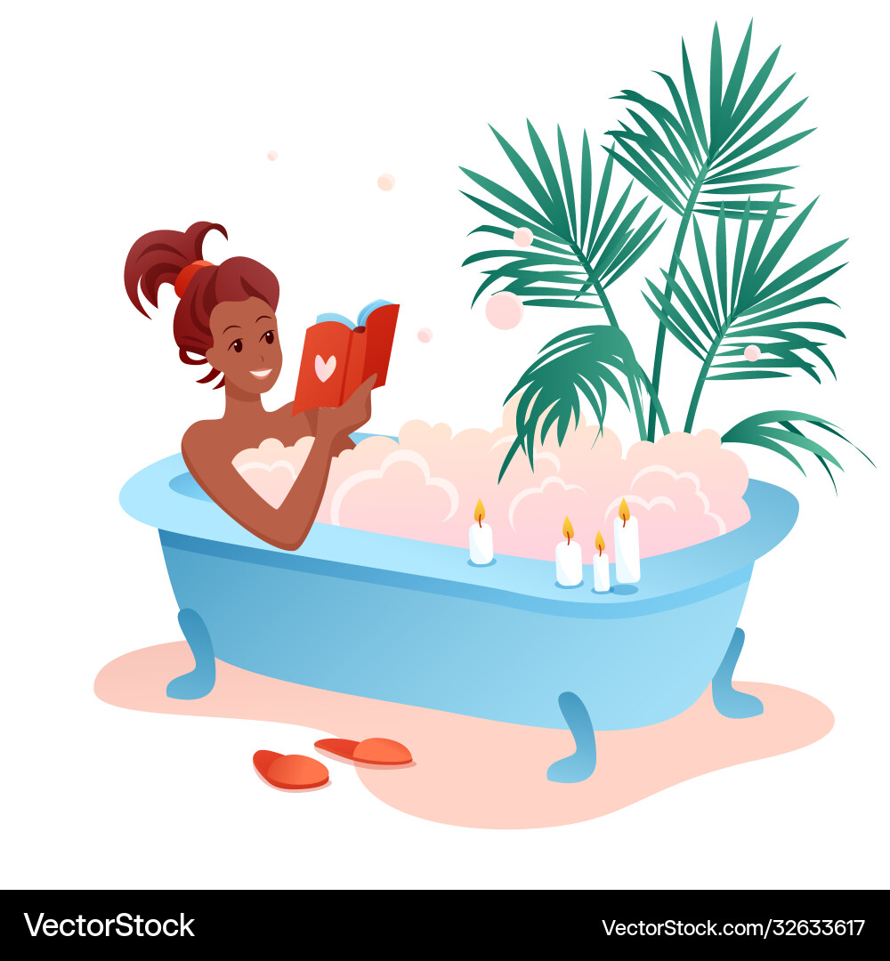 Enjoy bath time flat cartoon Royalty Free Vector Image