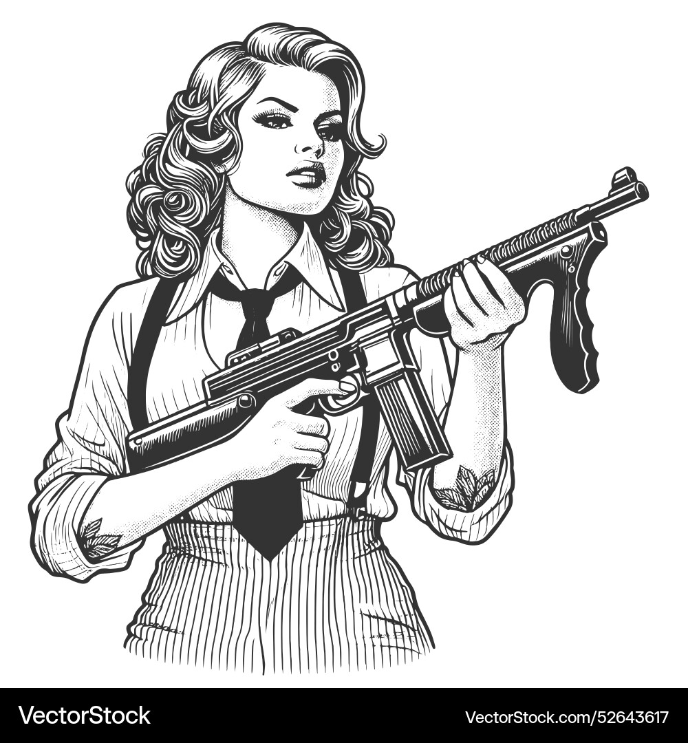 Femme fatale with machine gun Royalty Free Vector Image