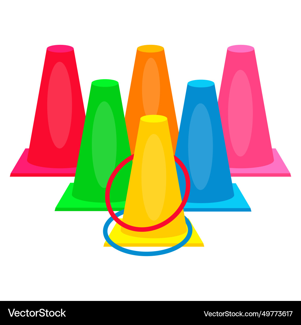 Plastic colorful sports cones with hoops Vector Image