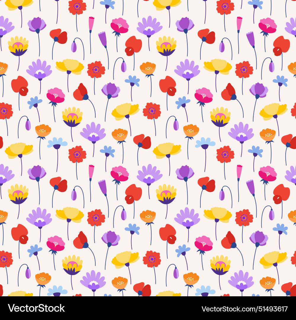Wildflowers seamless pattern on beige background Vector Image