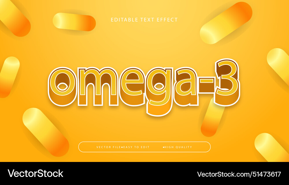Yellow orange and white omega 3 3d editable text Vector Image