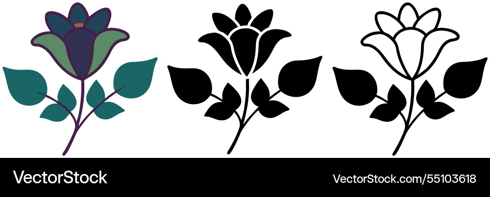 Floral design variations color silhouette outline Vector Image