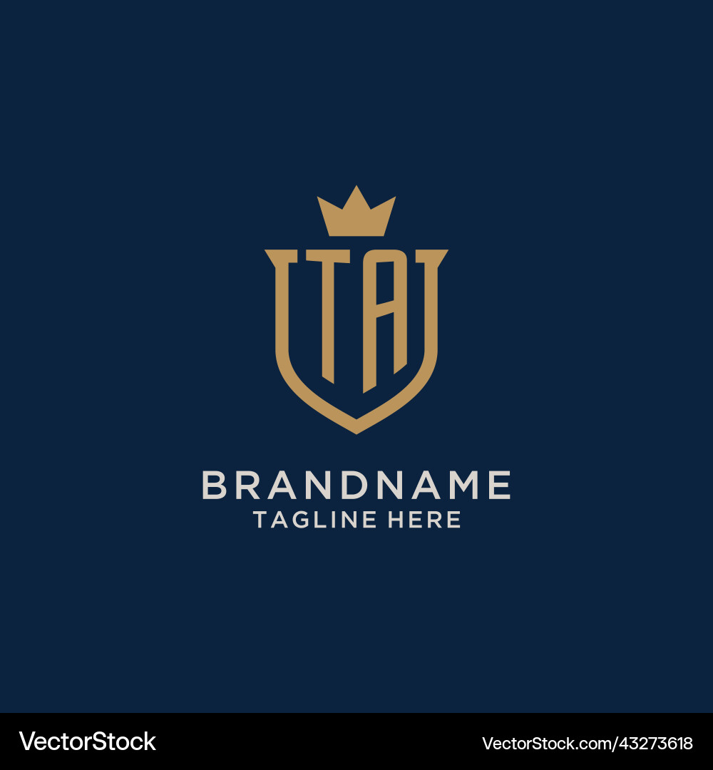 Ta initial shield crown logo Royalty Free Vector Image