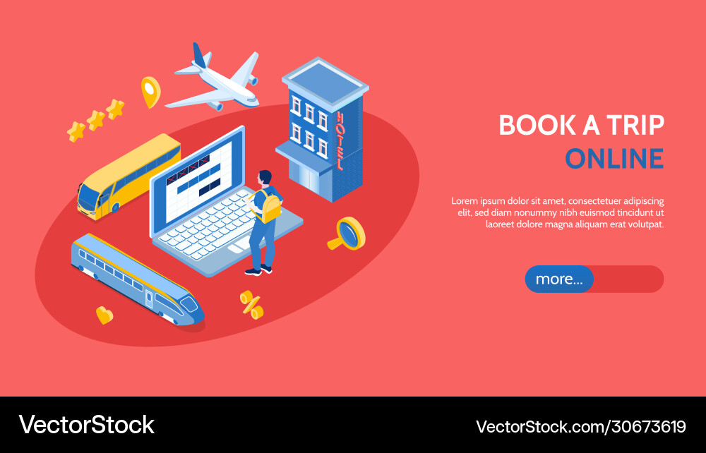 Booking isometric horizontal banner Royalty Free Vector