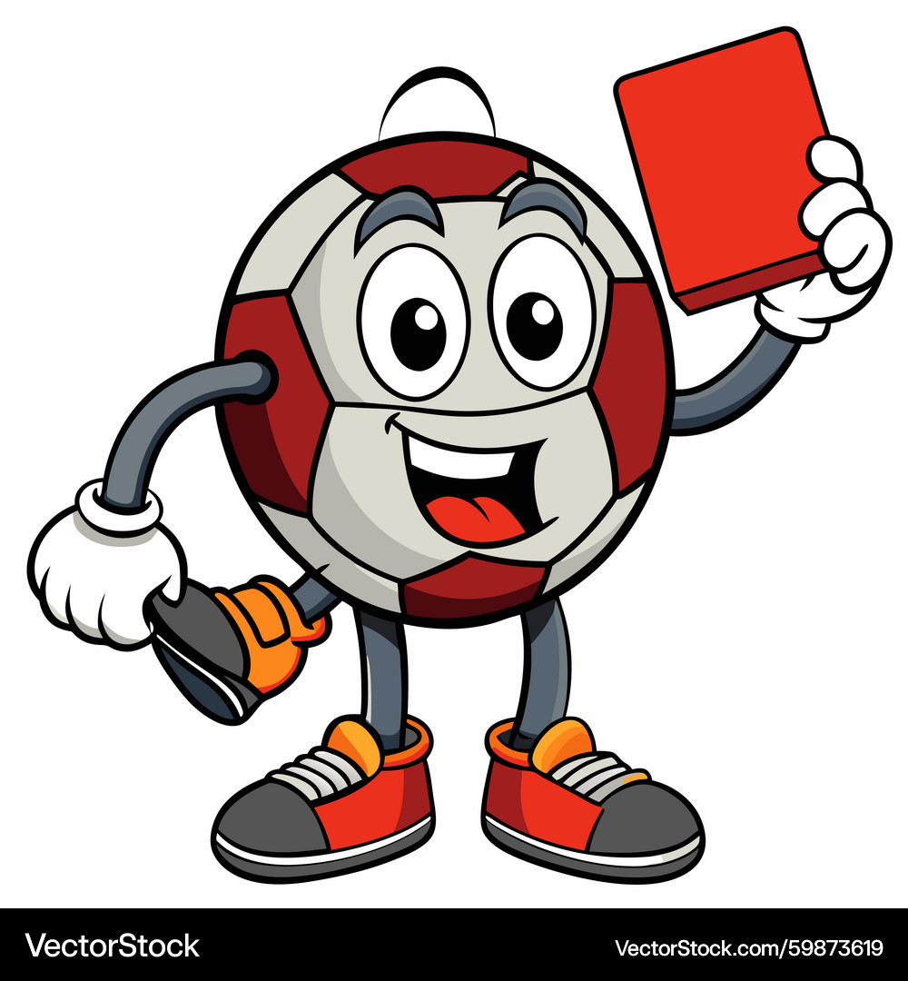 Cartoon soccer ball referee holding red card Vector Image