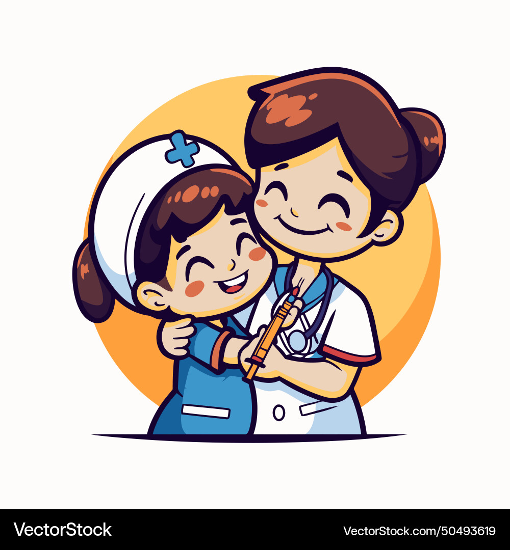 Nurse and boy with stethoscope cartoon Royalty Free Vector
