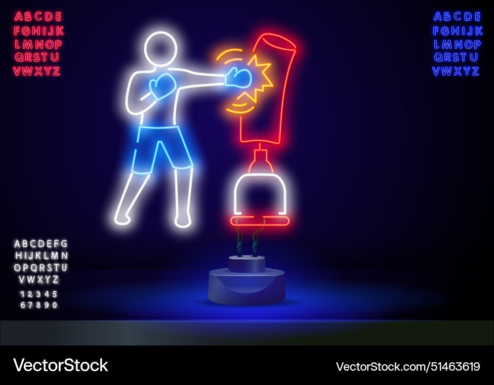 Punching bag neon light sign boxing glove Vector Image