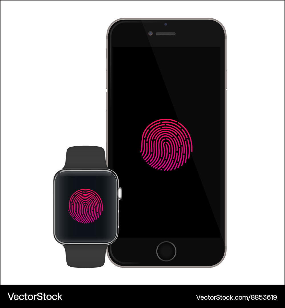 Security touch id in phone and smartwatch Vector Image