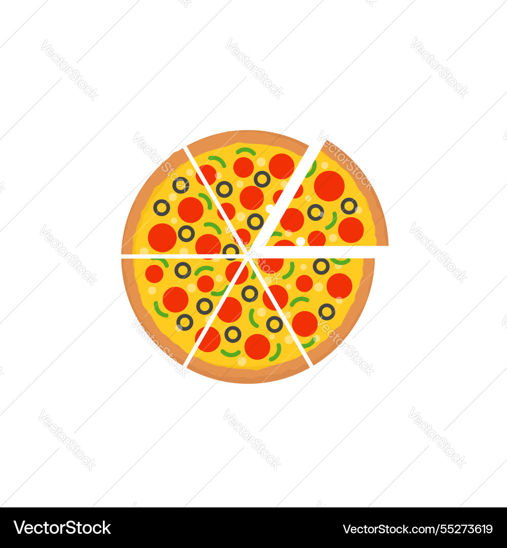 Whole pepperoni pizza pie with loose slice icon Vector Image