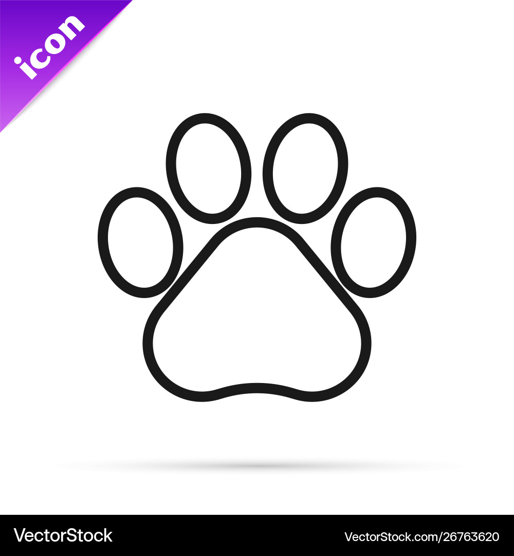 Black line paw print icon isolated on white Vector Image