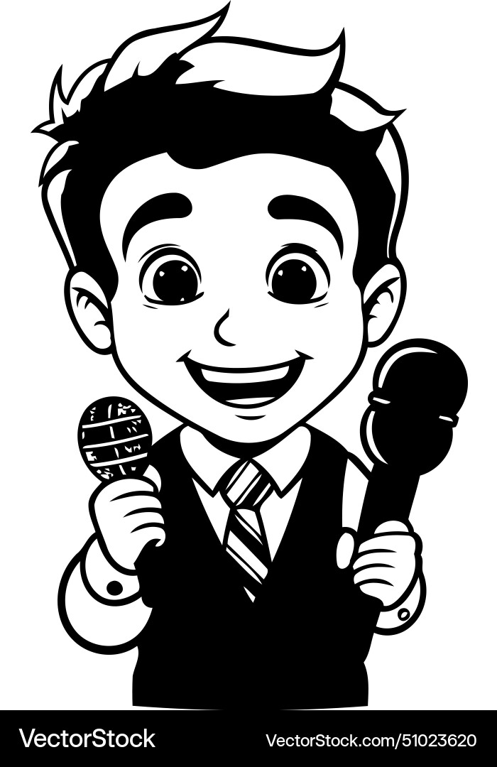 Cute cartoon boy with microphone on white Vector Image