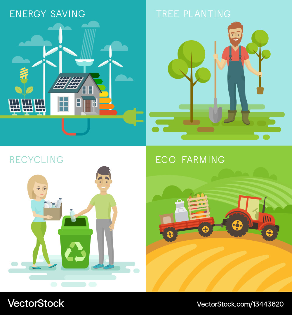 Eco set recycling planting trees energy saving Vector Image