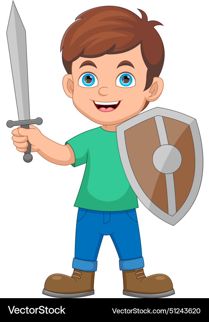 Little boy holding sword and shield Royalty Free Vector
