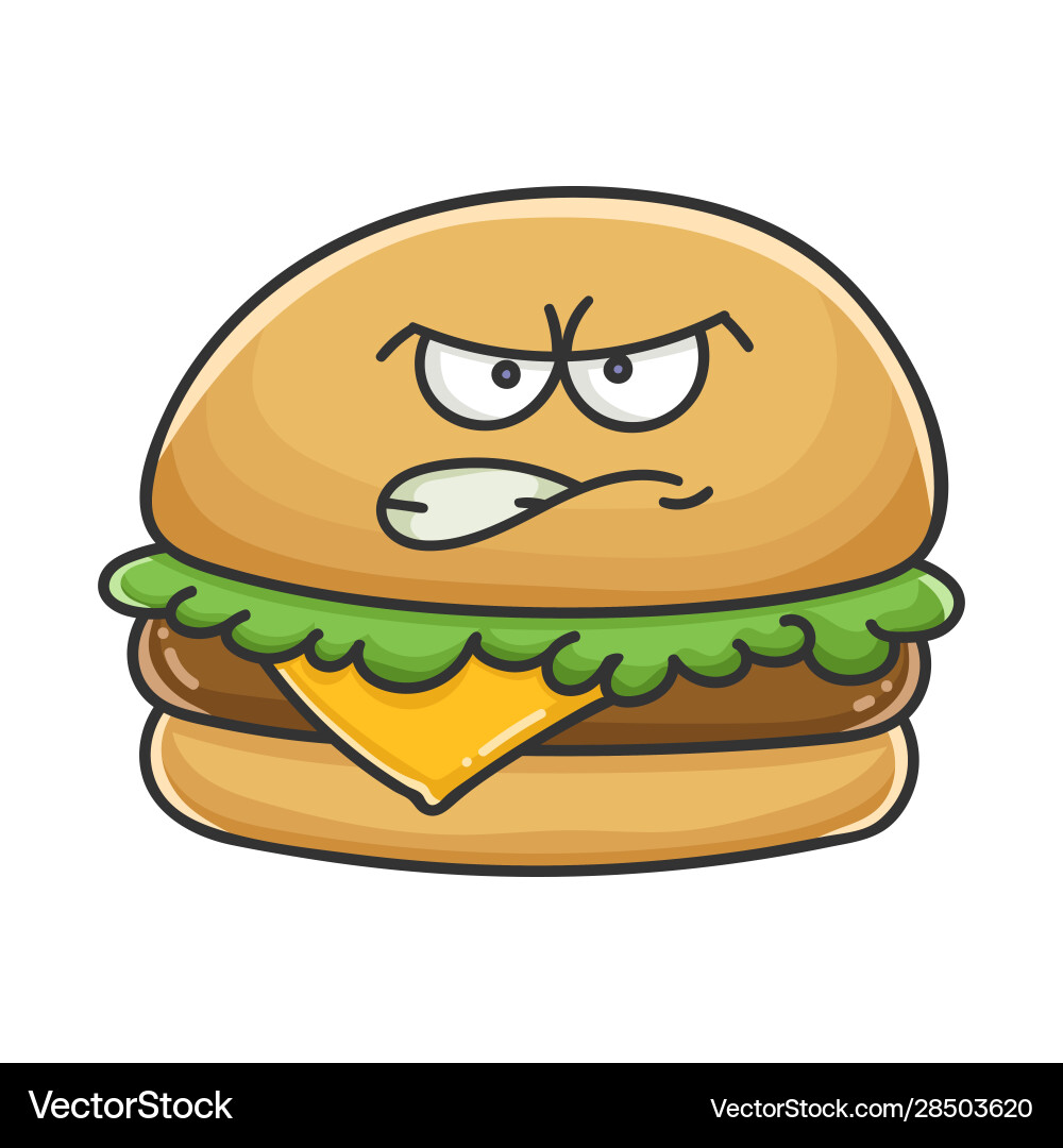 Mad angry cheese burger cartoon Royalty Free Vector Image