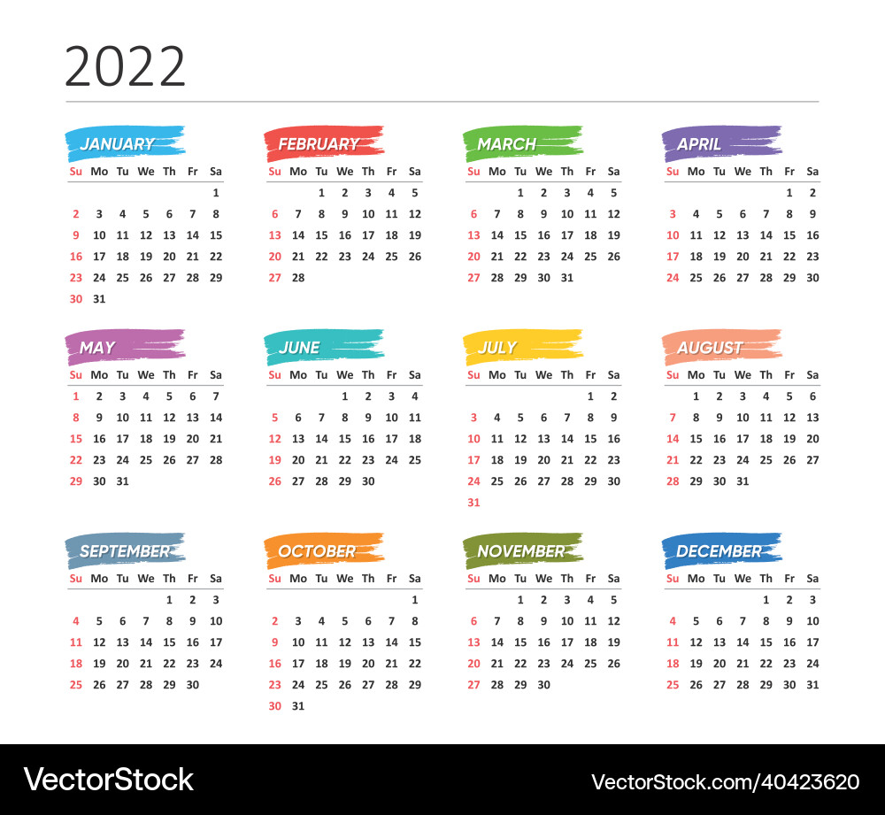 Simple 2022 calendar week starts on sunday Vector Image